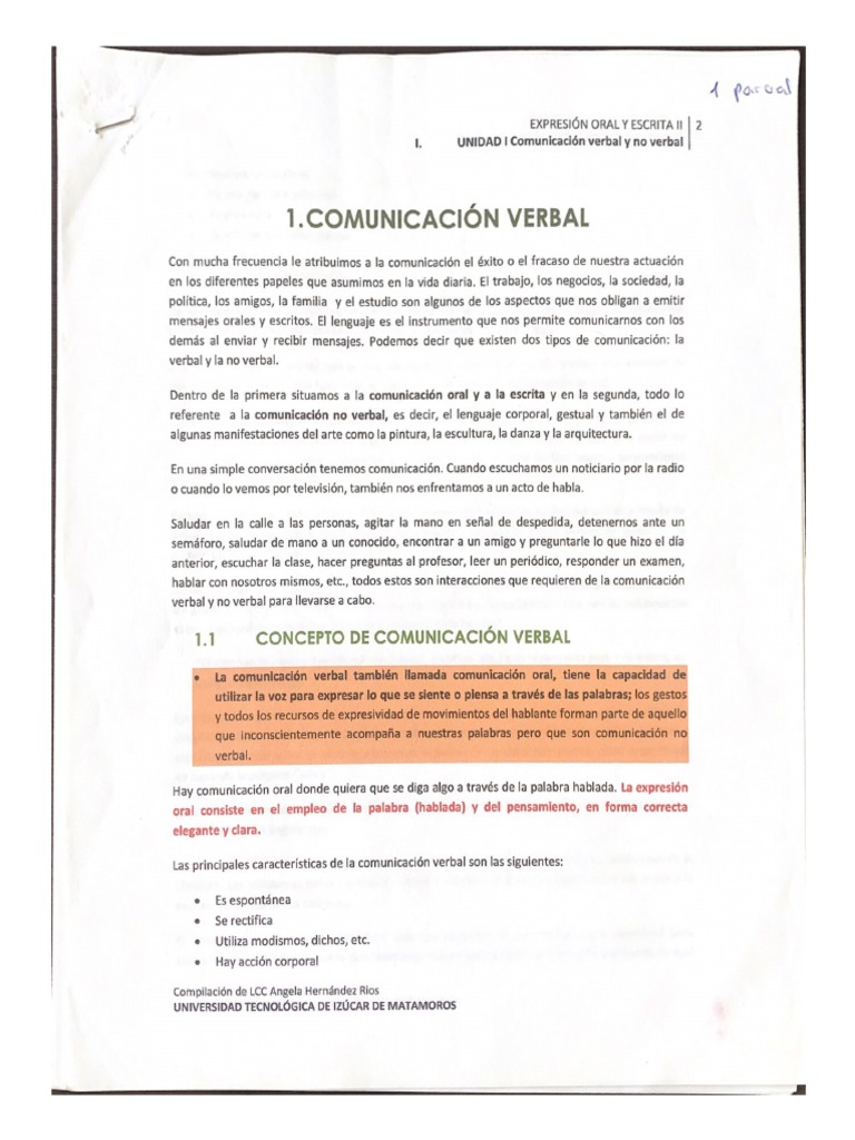 Unidad 1 Comunicacion Verbal y No Verbal | PDF