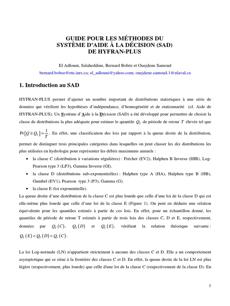 Méthodes du SAD pour HYFRAN-PLUS | PDF | Loi de probabilité | Test du χ²
