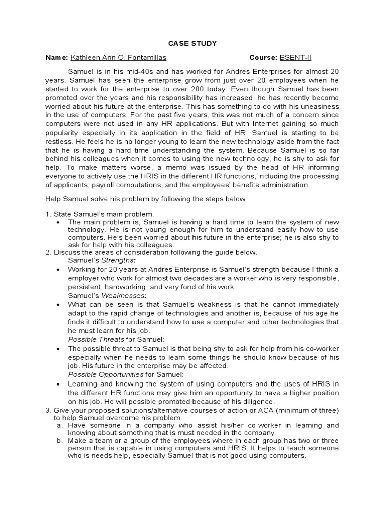 Case Study (Samuel Problem Using HRIS) FONTAMILLAS, Kathleen Ann ... Case Study (Samuel Problem Using HRIS) FONTAMILLAS, Kathleen Ann ...