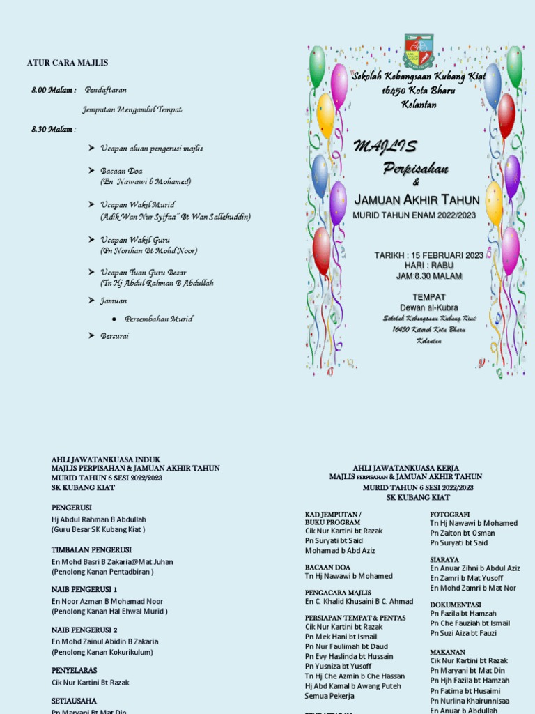 Buku Program Jamuan Akhir Tahun 6 2022 | PDF