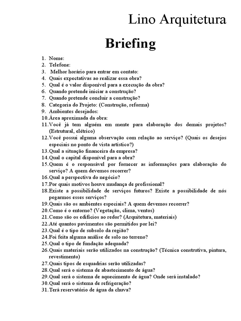 Perguntas para Briefing de Arquitetura | PDF