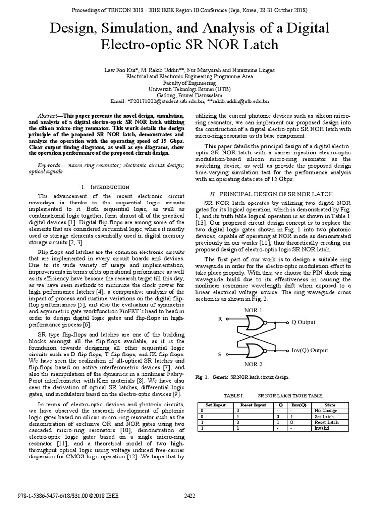 Design, Simulation, and Analysis of A Digital Electro-Optic SR NOR ... Design, Simulation, and Analysis of A Digital Electro-Optic SR NOR ...