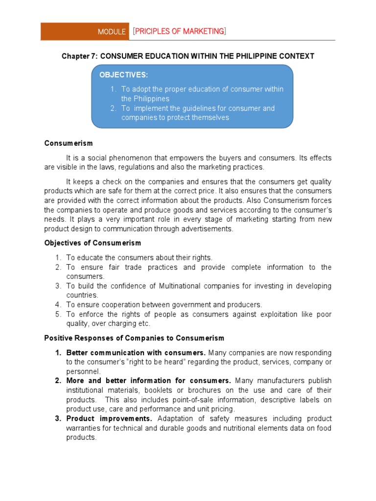 Chapter 7 - Consumer Education Within The Philippine Context | PDF ...