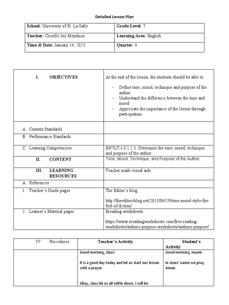Detailed Lesson Plan | PDF | Cognitive Science | Cognition