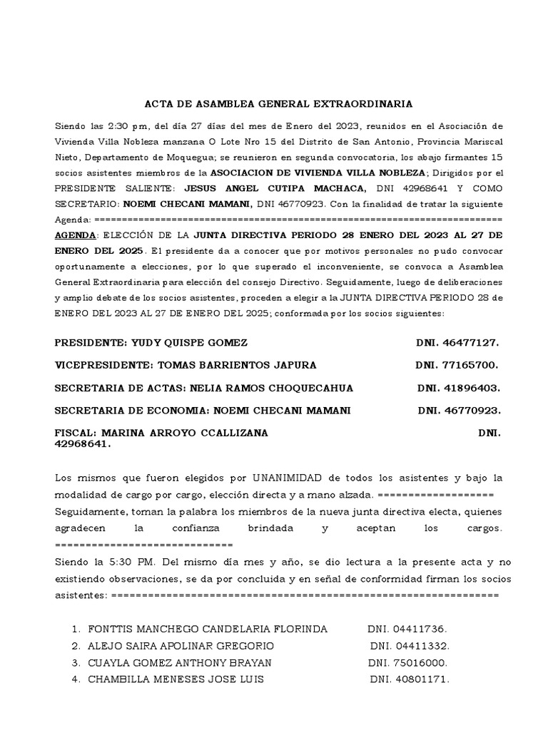 Modelo de Acta de Cambio de Directiva de Asociacion | PDF | Gobierno