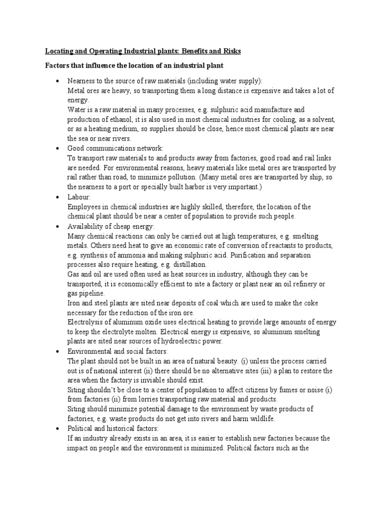 Locating and Operating Industrial Plants | PDF | Water | Sulfuric Acid