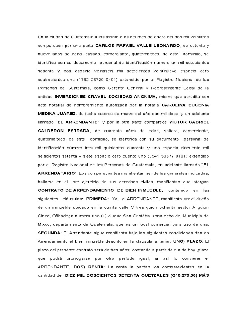 Contrato de Arrendamiento 30-01-2023 FINAL | PDF Contrato de Arrendamiento 30-01-2023 FINAL | PDF