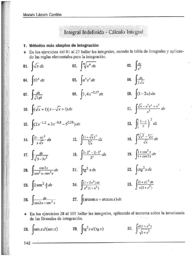Ejercicios - Integral Indefinida - Lazaro | PDF