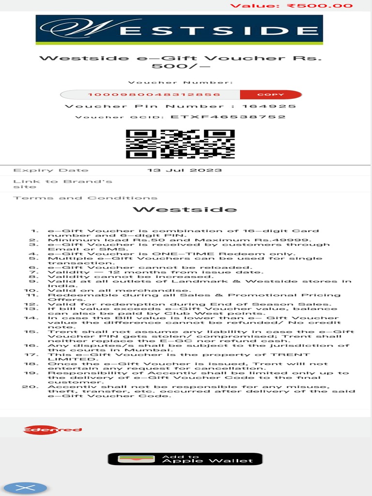 Westside e-Gift Voucher Details | PDF