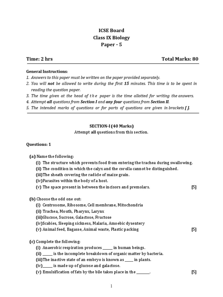 Biology 9 Icse Sample Paper 10 | PDF | Seed | Organisms