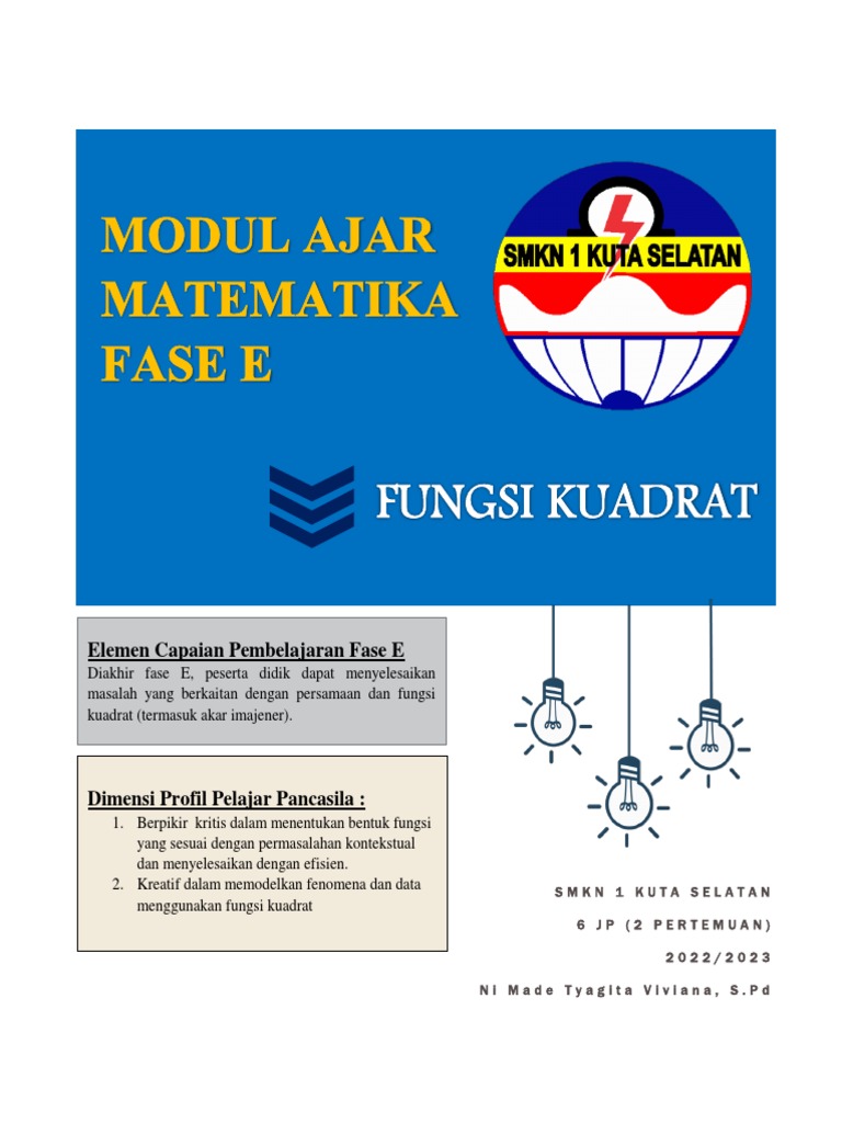 Modul Ajar Fase E Fungsi Kuadrat - Matematika - X | PDF