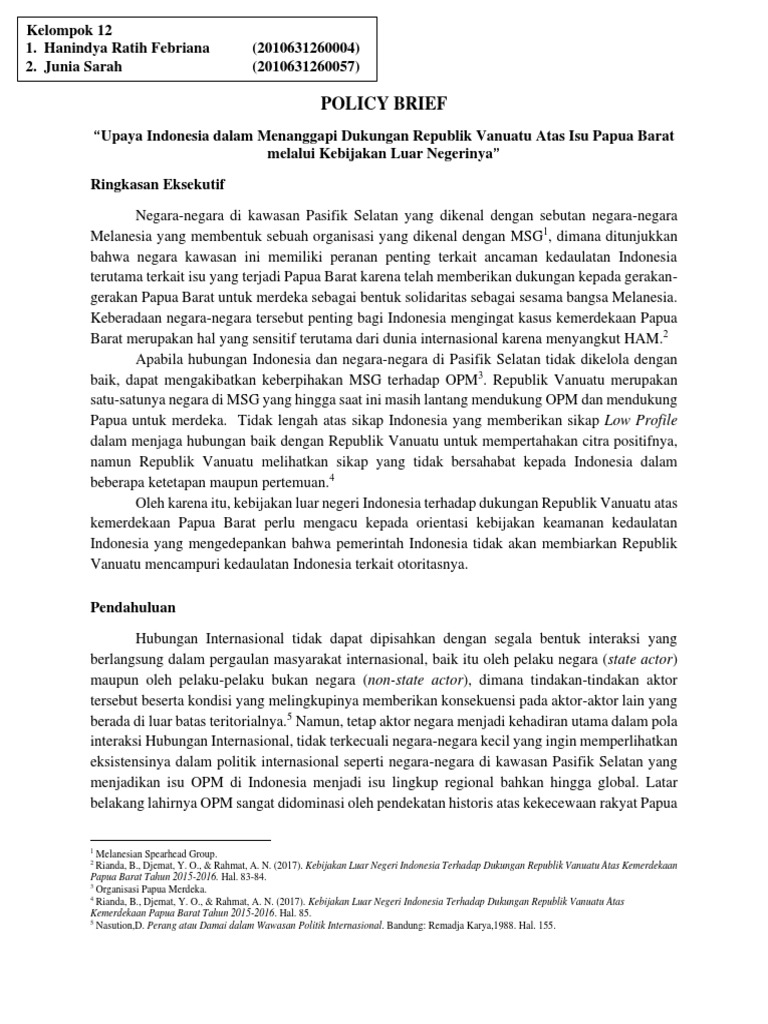 Policy Brief Kebijakan Luar Negeri Indonesia | PDF