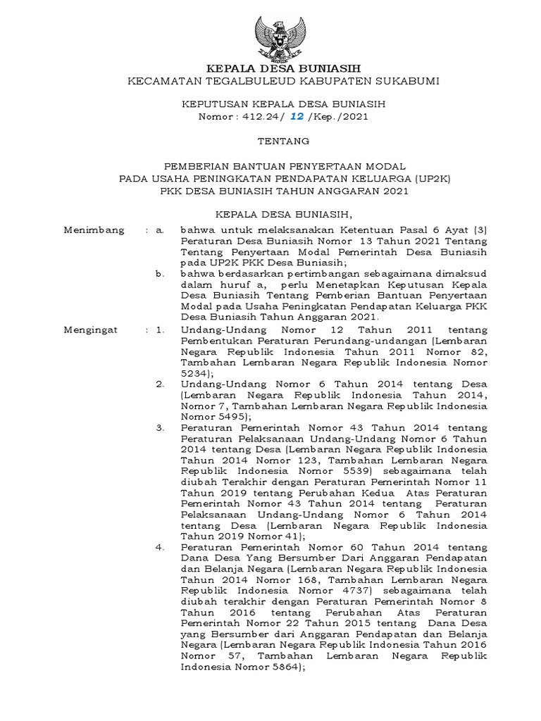 Bantuan Modal UP2K Desa Buniasih | PDF