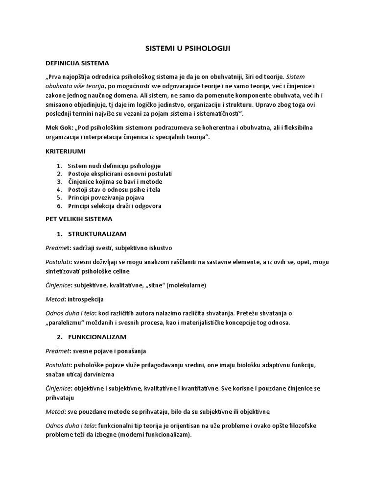 Sistemi U Psihologiji: Definicija Sistema | PDF