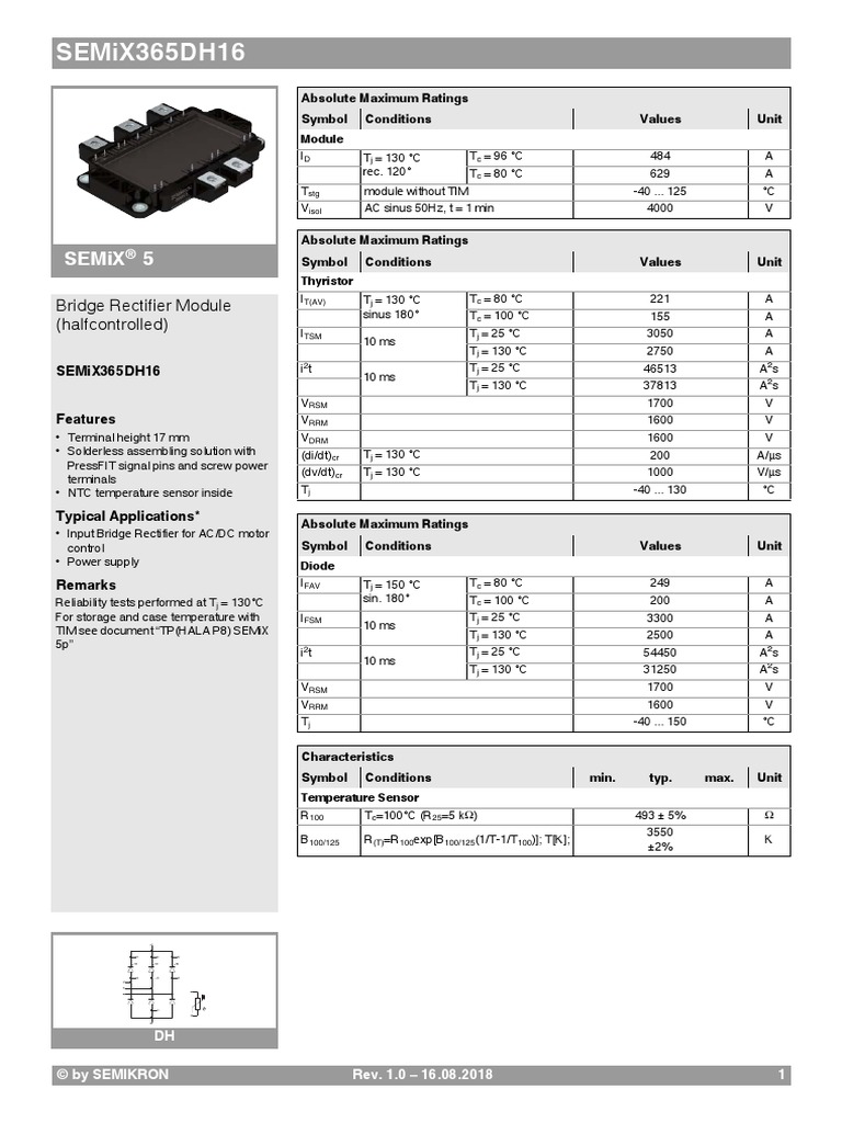 SEMIKRON DataSheet SEMiX365DH16 21920700 | PDF | Rectifier ...