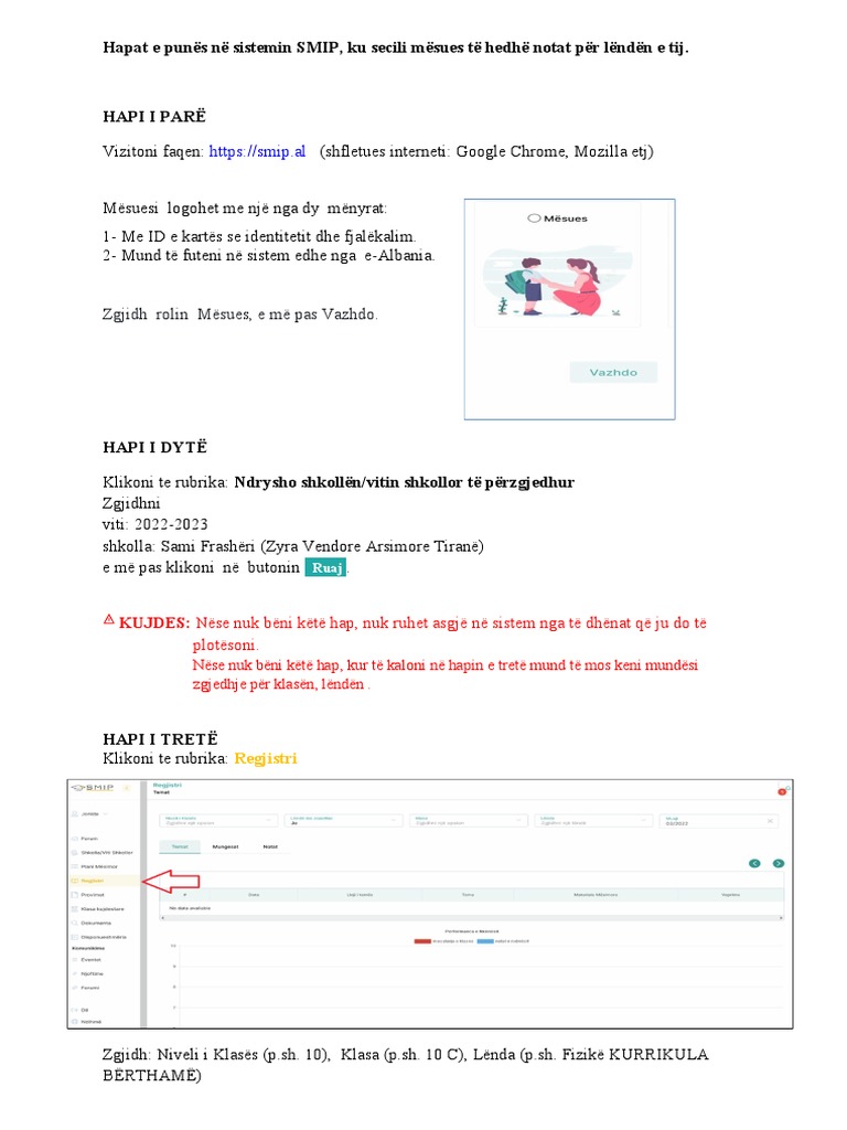 Hapat e Punës Në Sistemin SMIP Për Hedhjen e Notave 2022-2023.. | PDF