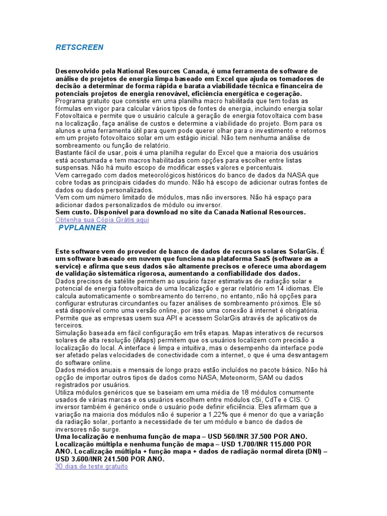 RETSCREEN | PDF | Fotovoltaica | Dados