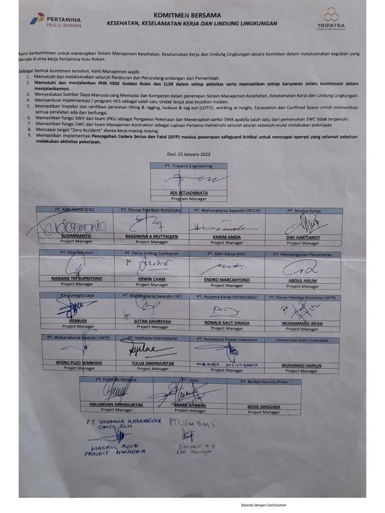 Komitmen Bersama - Kesehatan Keselamatan Kerja & Lindung Lingkungan | PDF