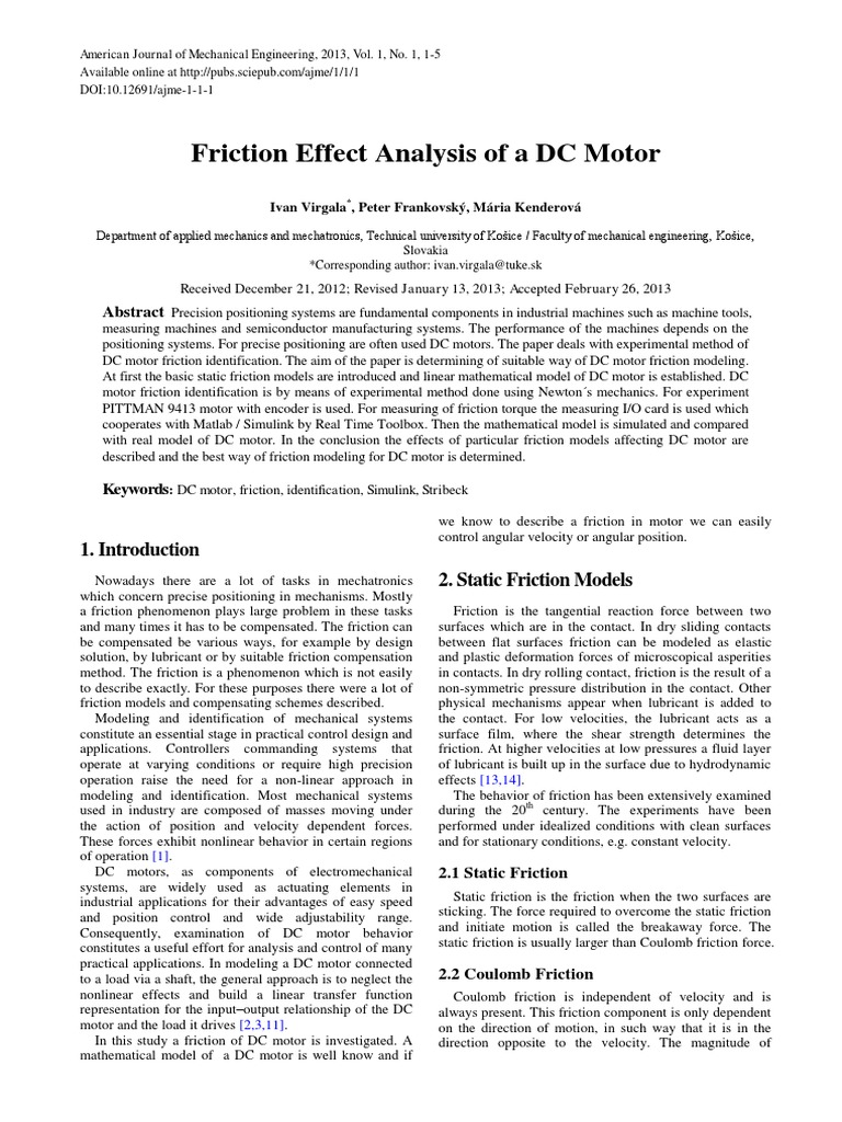 Friction Effect Analysis of A DC Motor | PDF | Electric Motor | Friction
