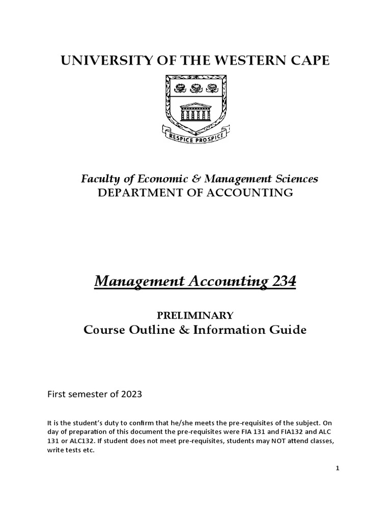 Mac 234 2023 Course Outline - 5 | PDF | Management Accounting | Lecture