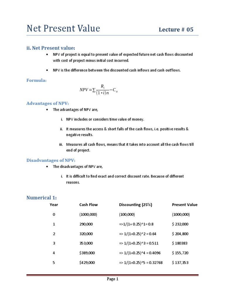 NPV Calculation and Project Evaluation | PDF | Net Present Value ...