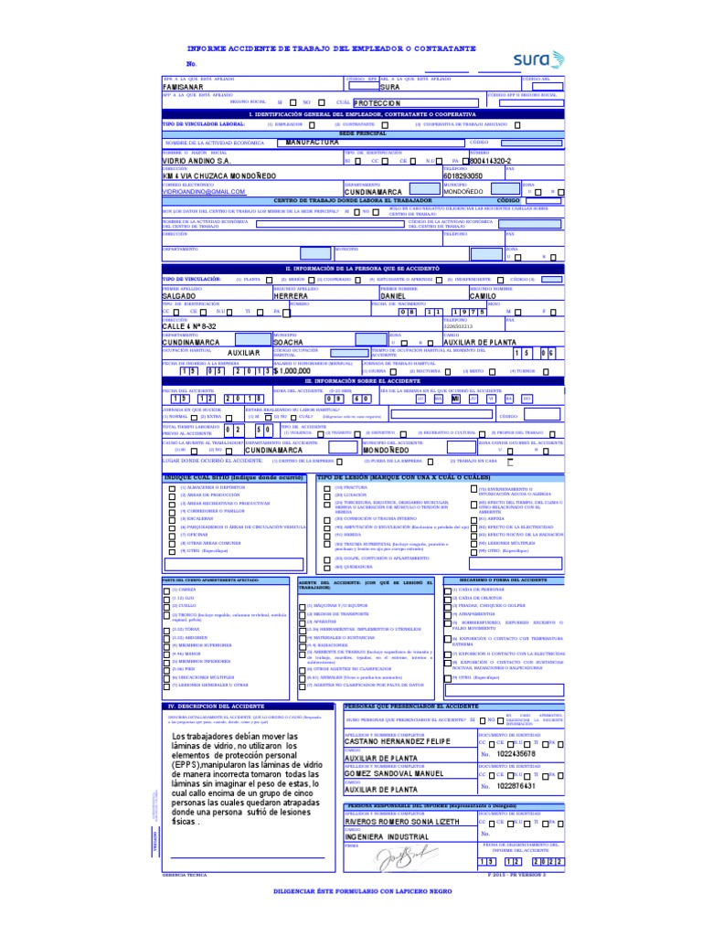 Informe Accidente de Trabajo Del Empleador o Contratante | PDF