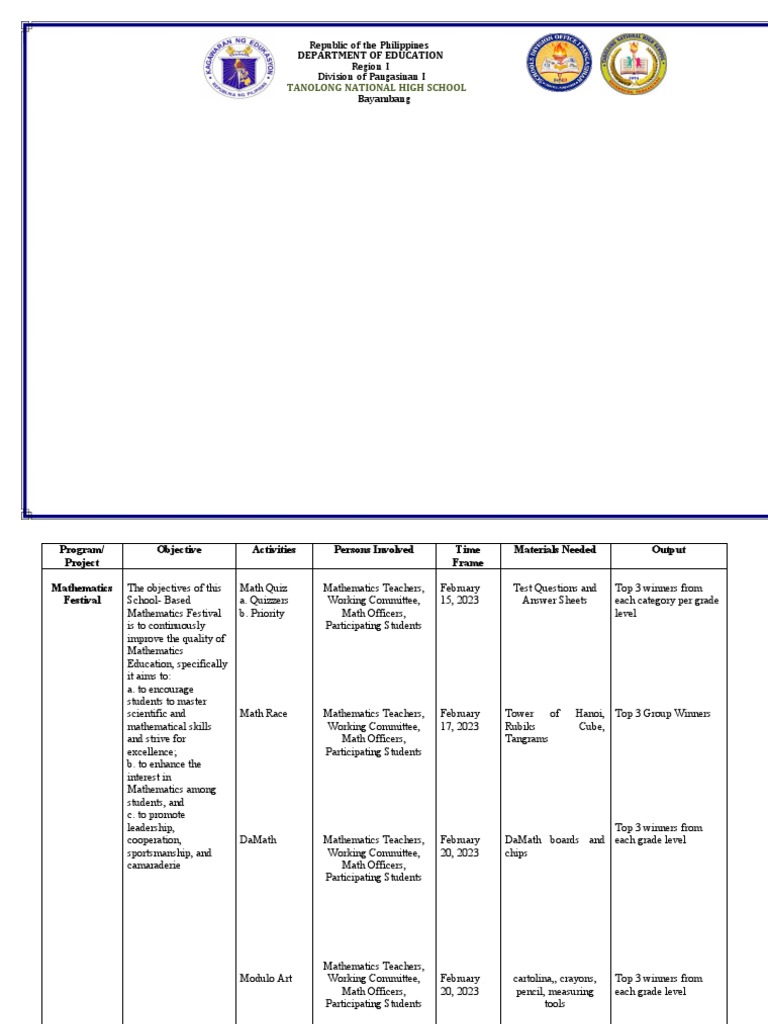 Action Plan For Math Festival Pdf Mathematics