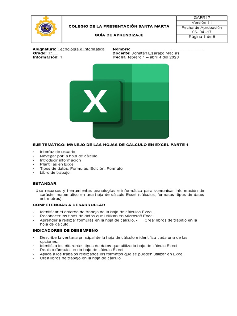 Guía Séptimo 2023 | PDF | Microsoft Excel | Hoja de cálculo