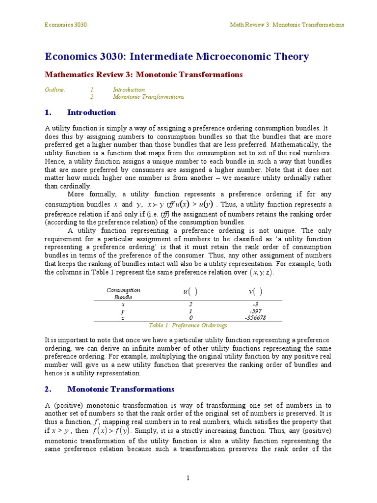 Econ 3030 Math Review 3 | PDF | Utility | Function (Mathematics)