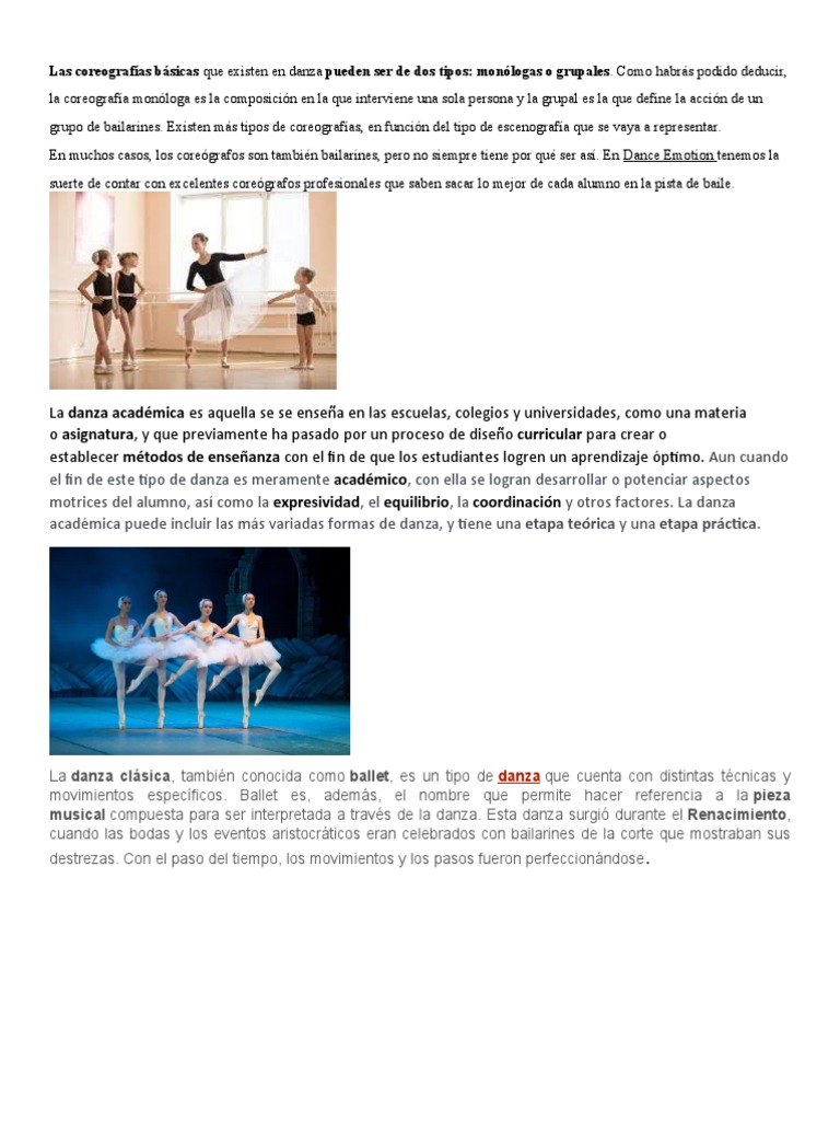 Tipos de Coreografías en Danza | PDF | Bailes | Ballet