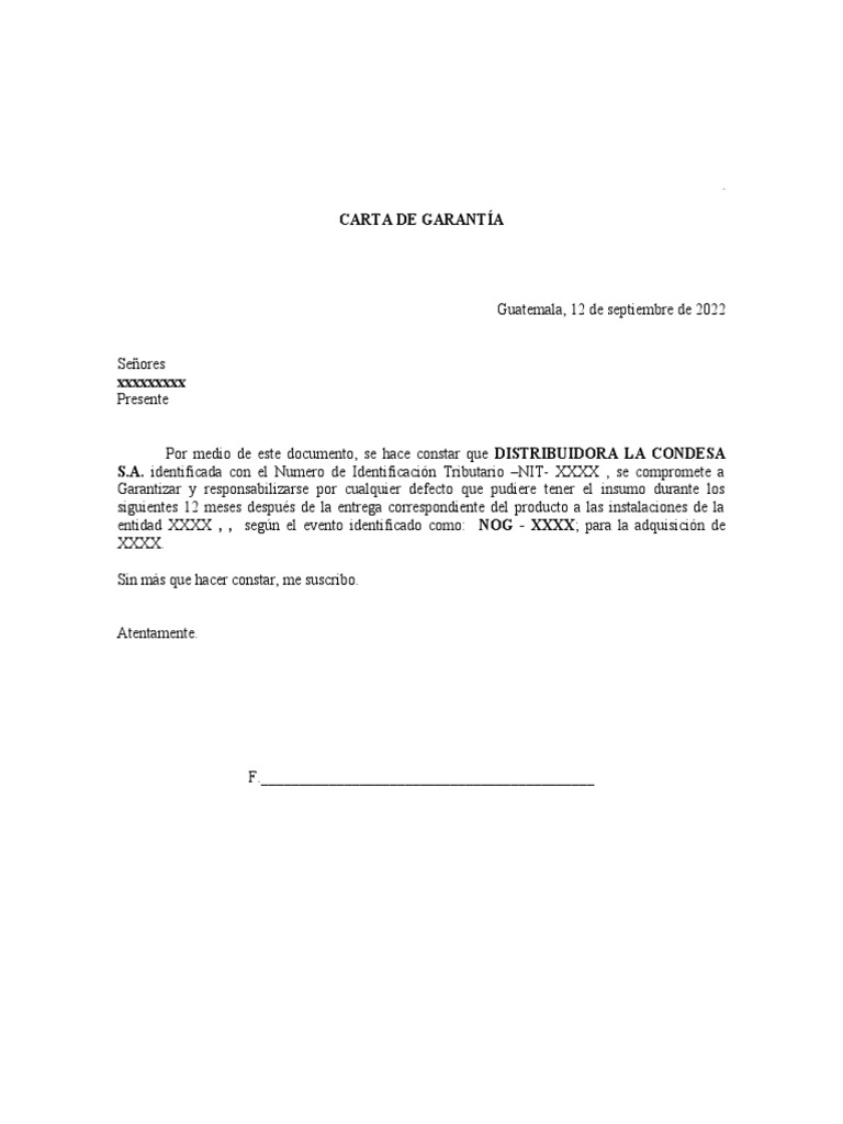Carta de Garantiía Ejem | PDF