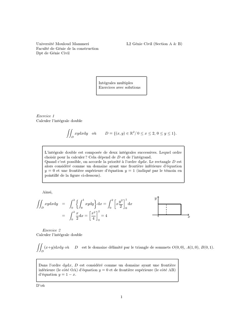 Exercices d'intégrales doubles corrigés | PDF | Mathématiques ...