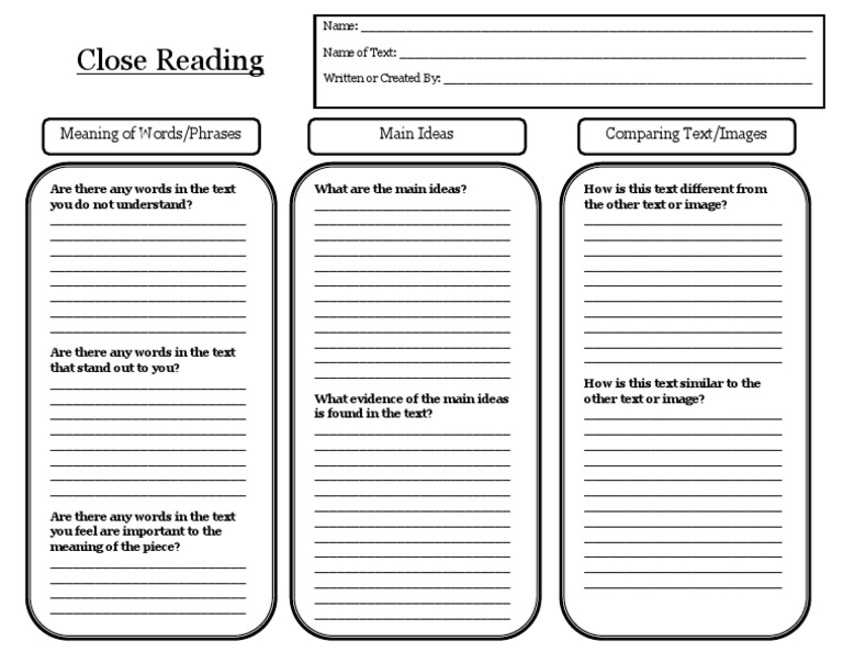 Close Reading Graphic Organizer Template | PDF | Writing | Human ...