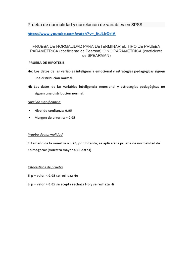 Prueba de Normalidad y Correlación de Variables en SPSS | PDF