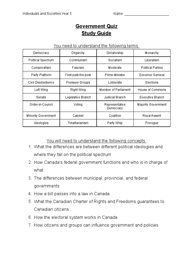 Government Quiz Study Guide | PDF