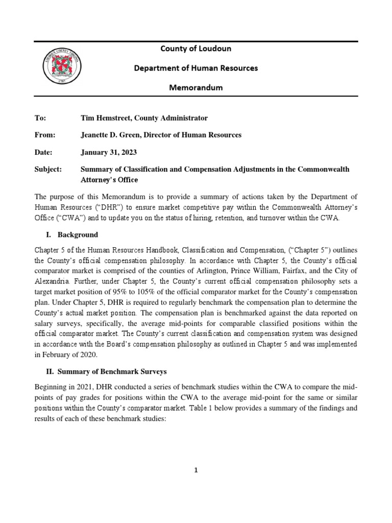 Summary of Classification and Compensation Adjustments in The Commonwealth Attorney's Office ...
