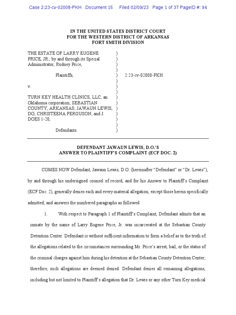 Jawaun Lewis Response in Death of Larry Eugene Price, Jr. | PDF ... Jawaun Lewis Response in Death of Larry Eugene Price, Jr. | PDF ...