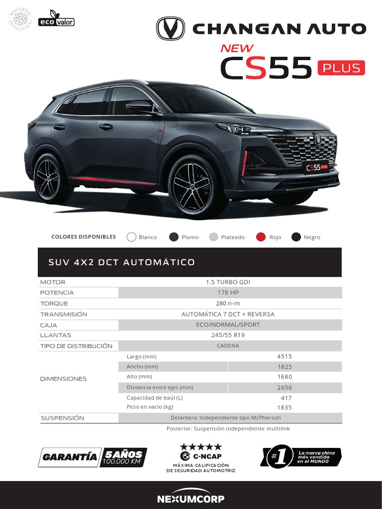 changan-Ficha-tecnica-CS55-PLUS | PDF | Sistema de freno antibloqueo ...