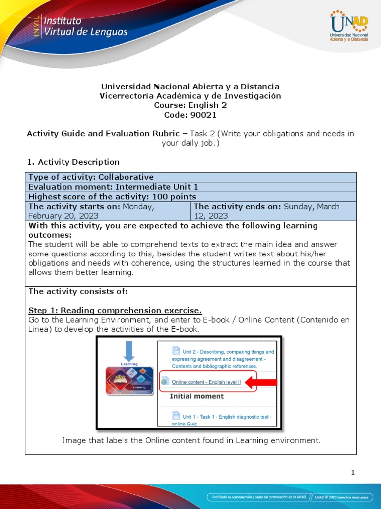 Activities Guide And Evaluation Rubric Unit 1 Task 2 Write Your Obligations And Needs In