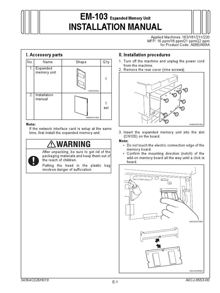 Installation Manual EM-103: I. Accessory Parts II. Installation Procedures | PDF | Manufactured ...