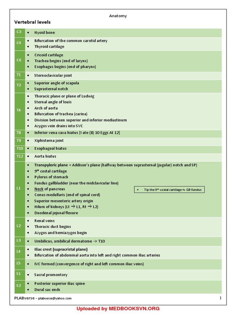 Anatomy Overview for PLAB Candidates | PDF