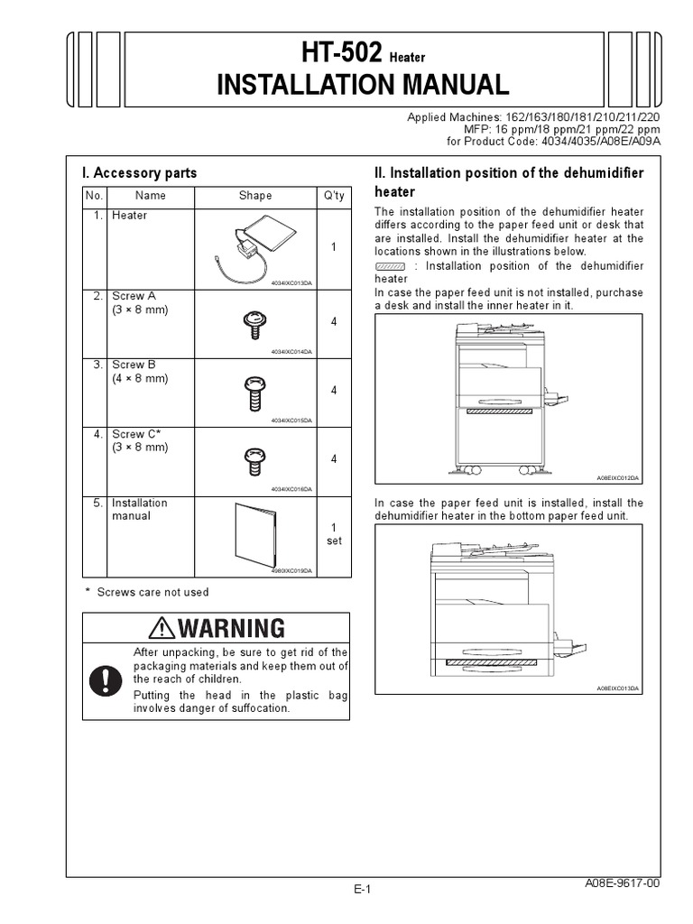 Installation Manual HT-502: I. Accessory Parts II. Installation ...