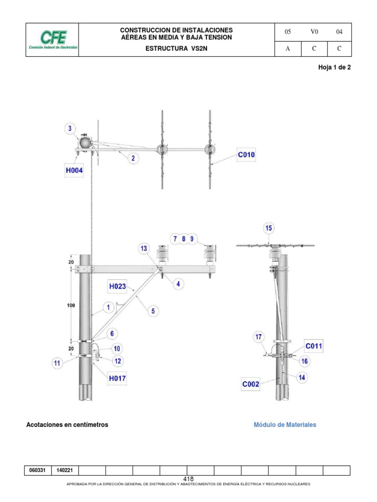 Construccion de Instalaciones Aéreas en Media Y Baja Tension Estructura Vs2N | PDF