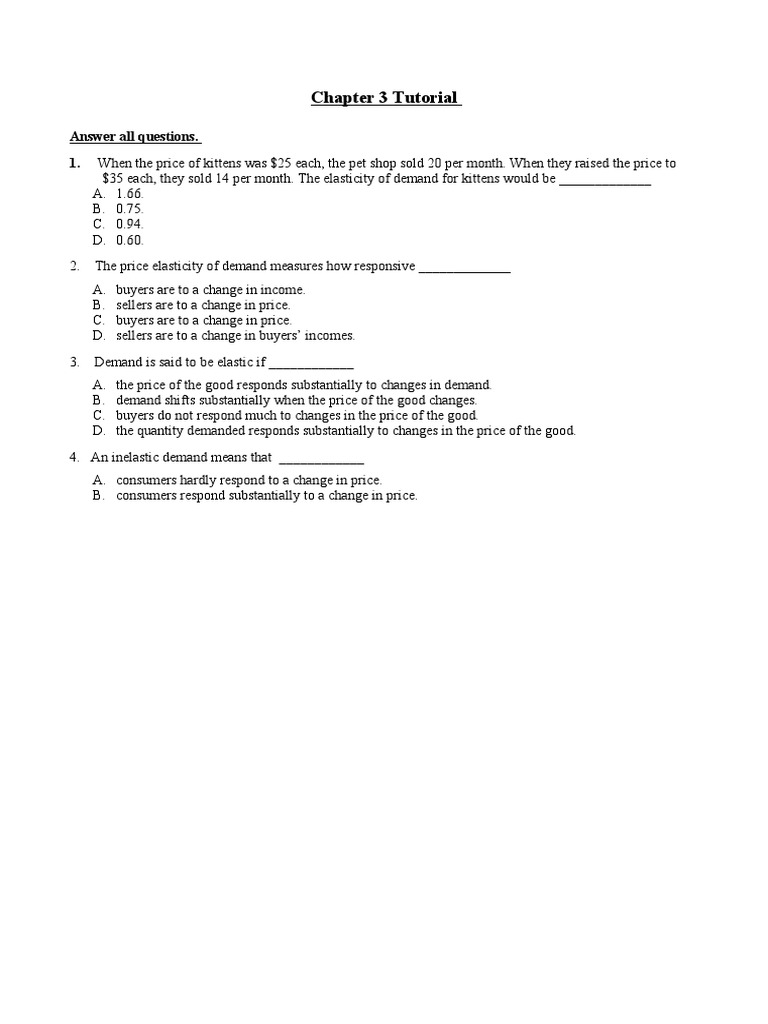 Chapter 3 Tutorial | Download Free PDF | Demand | Elasticity (Economics)