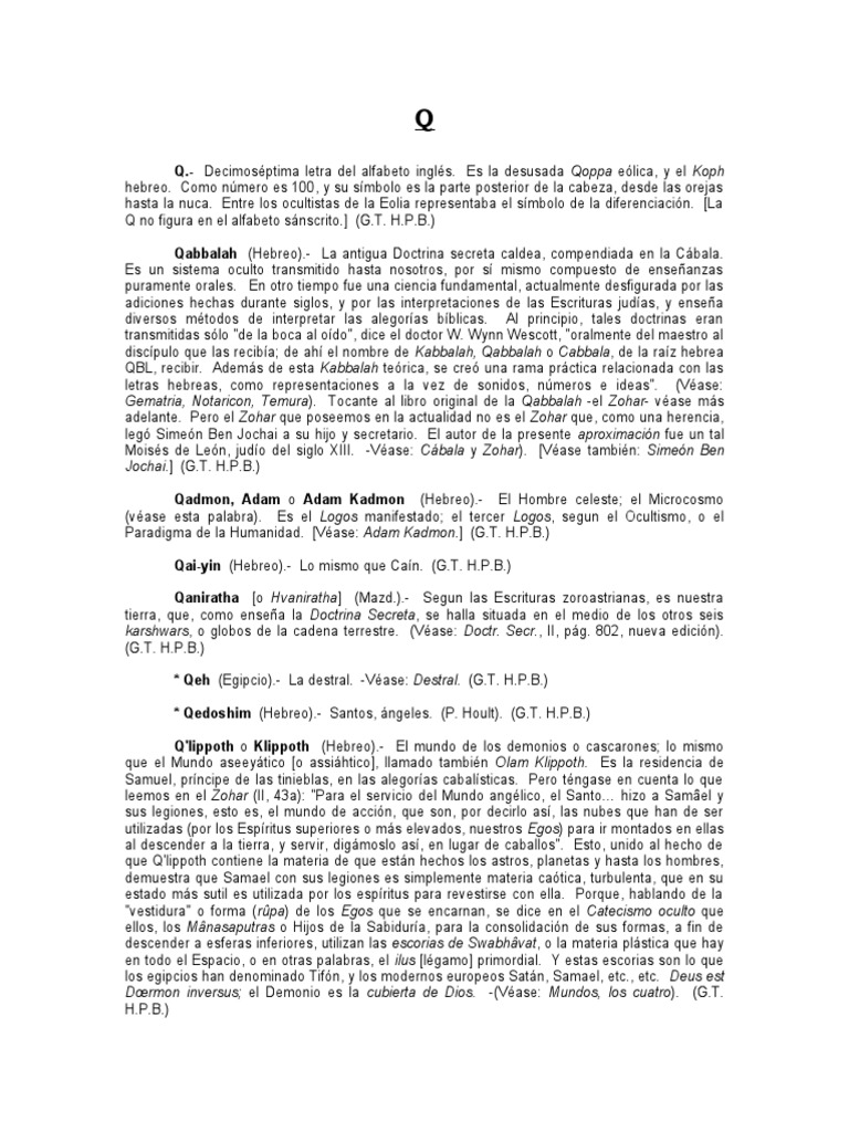 A.glosario Teosofico III (Q, R, S, T, U, V, W, Y, Z) | PDF | Kábala | Zohar