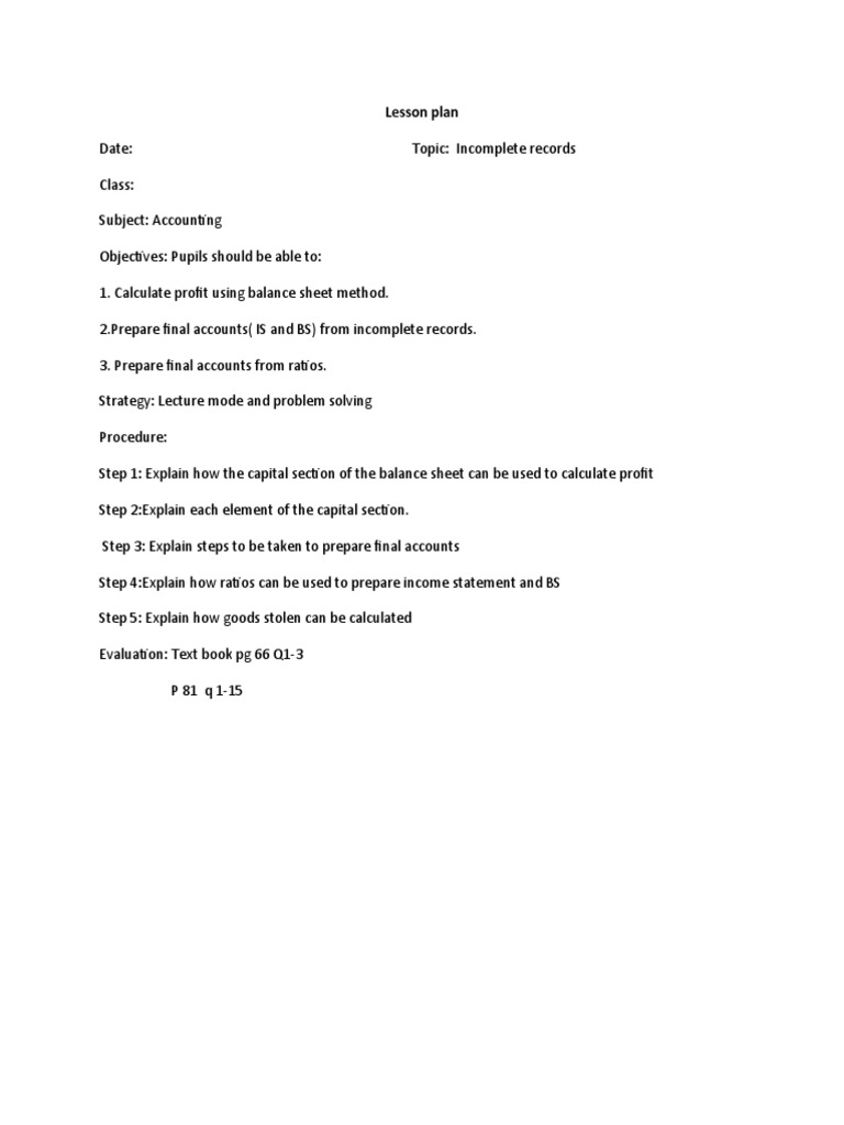 Lesson Plan Incomplete Record | PDF