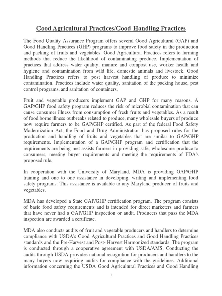 Good Agricultural Practices/Good Handling Practices | PDF | Food Safety ...