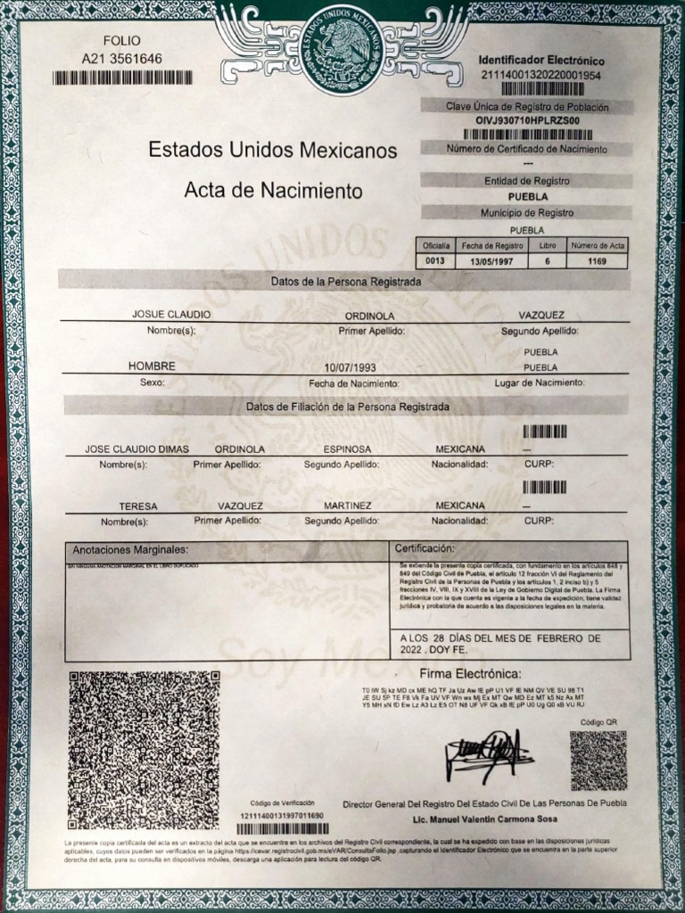 Acta de Nacimiento Actualizada | PDF
