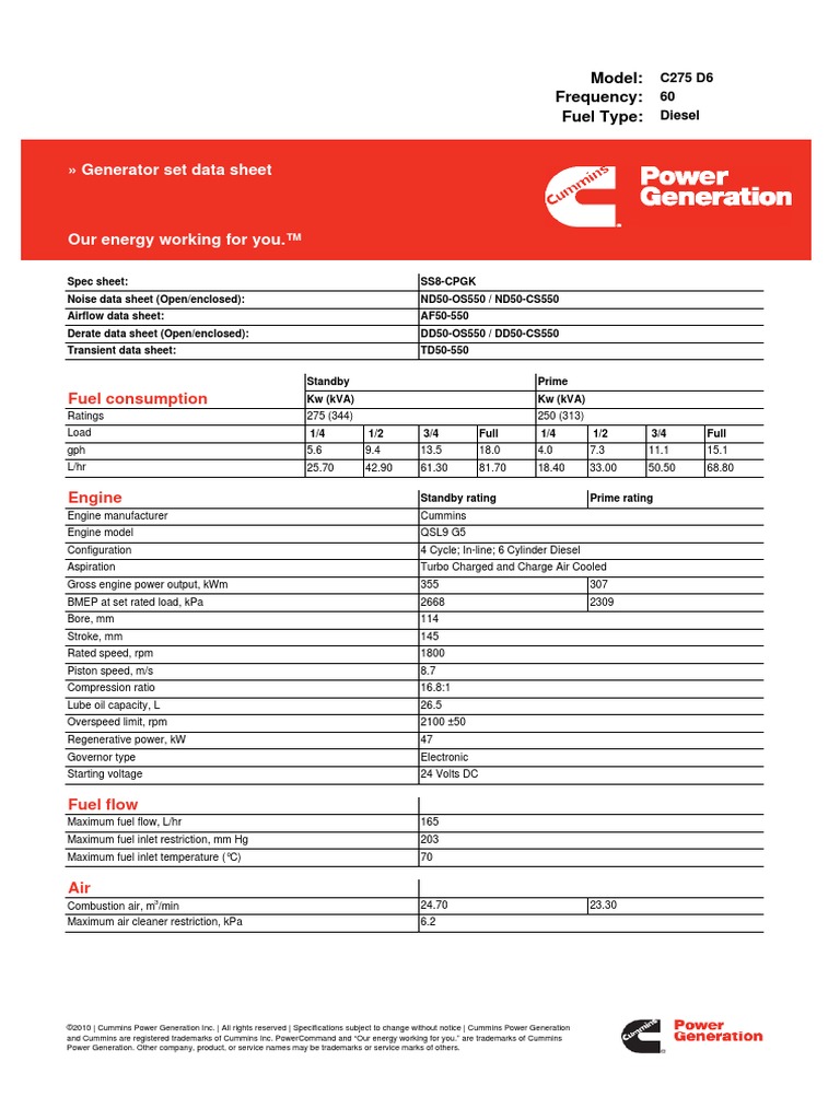 Generator Set Data Sheet: Fuel Consumption | Download Free PDF ...