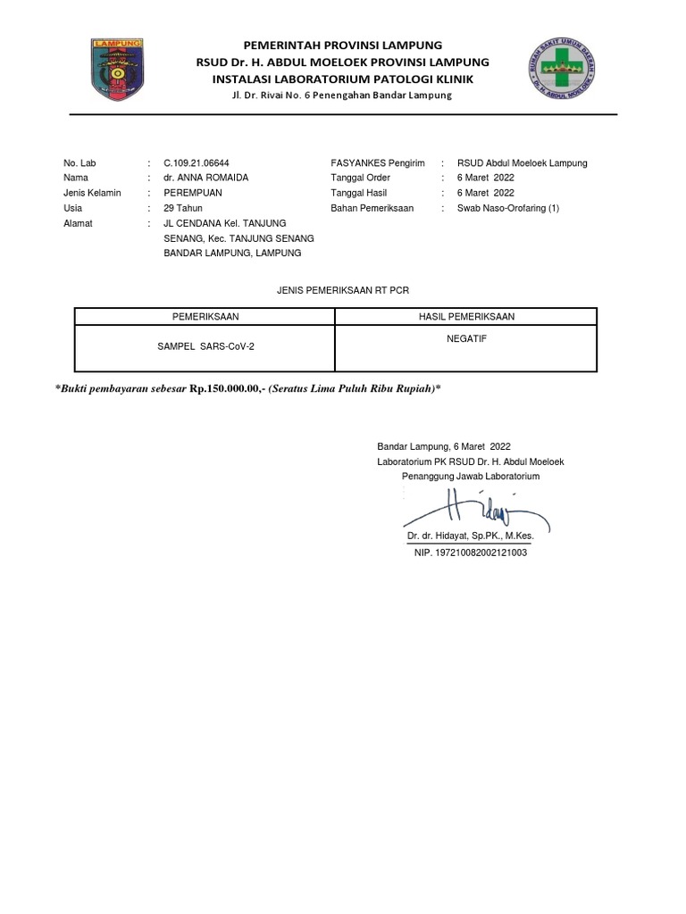Hasil Swab Naso-Orofaring dr. Anna | PDF